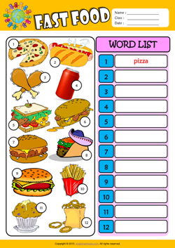 Fast Food Write The Words Esl Vocabulary Worksheet